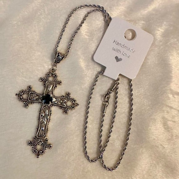 Handmade | Jewelry | Silver Gothic Cross Necklace Floral Design Big ...